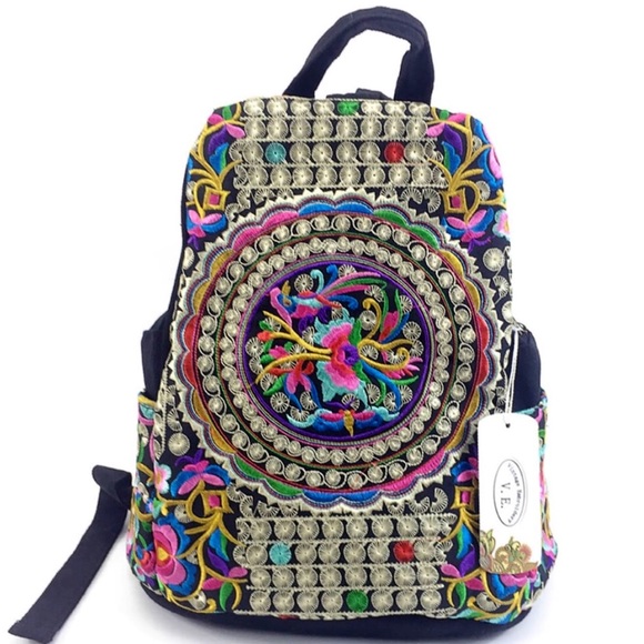 Bags | Vintage Flowers Butterflies Embroidery Backpack | Poshmark